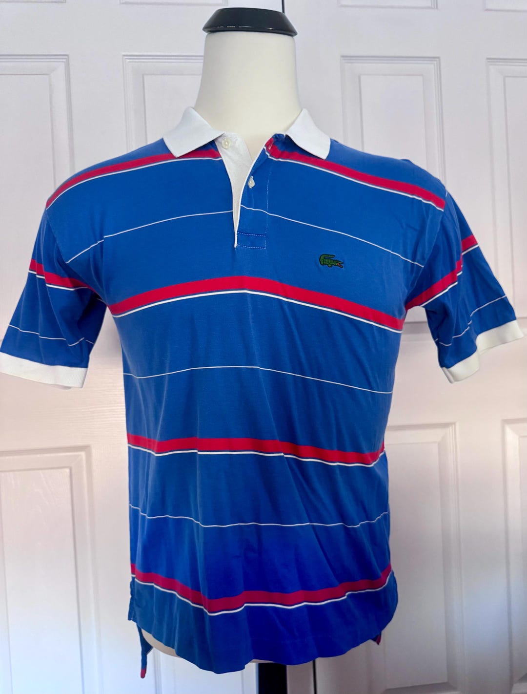 Vintage 1980s Izod Lacoste Striped Polo Shirt — Blue Croc Logo Cotton ...
