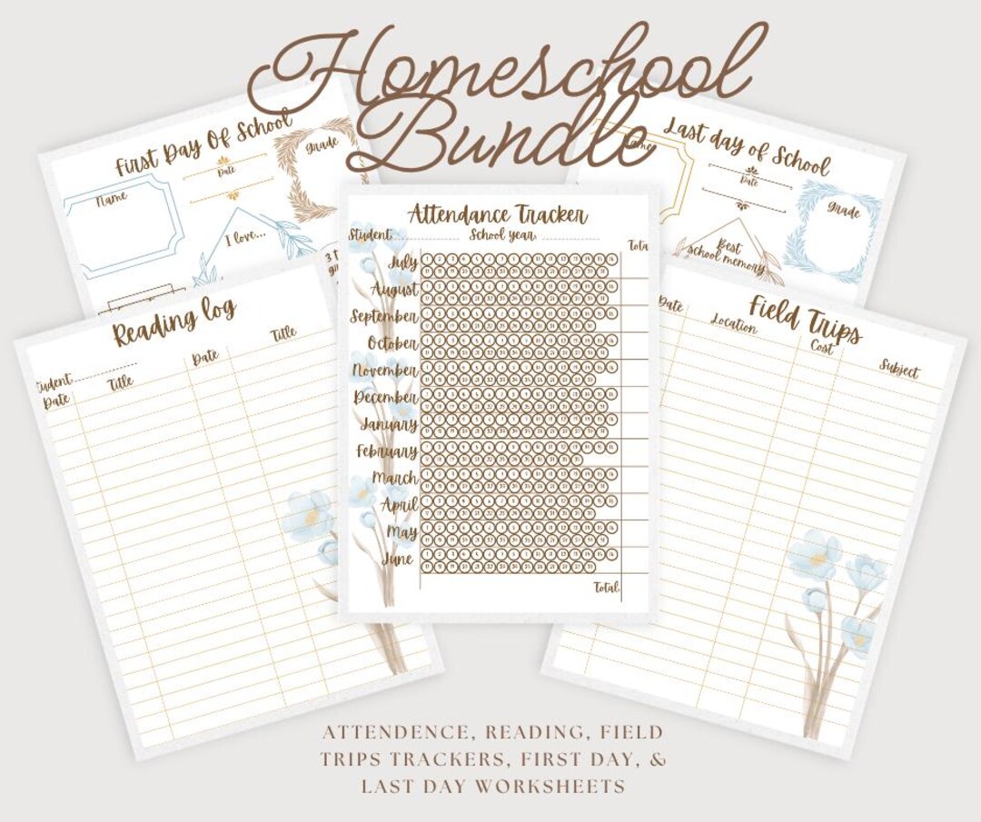 Homeschool Tracking Bundle | Attendance, Reading, Field Trips (instant ...