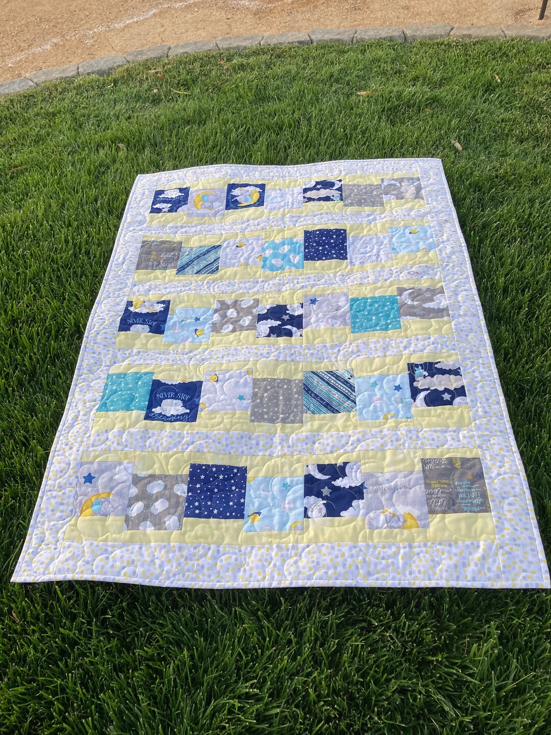 Blue & Yellow Patchwork Baby Quilt: Celestial Nursery Decor - Etsy