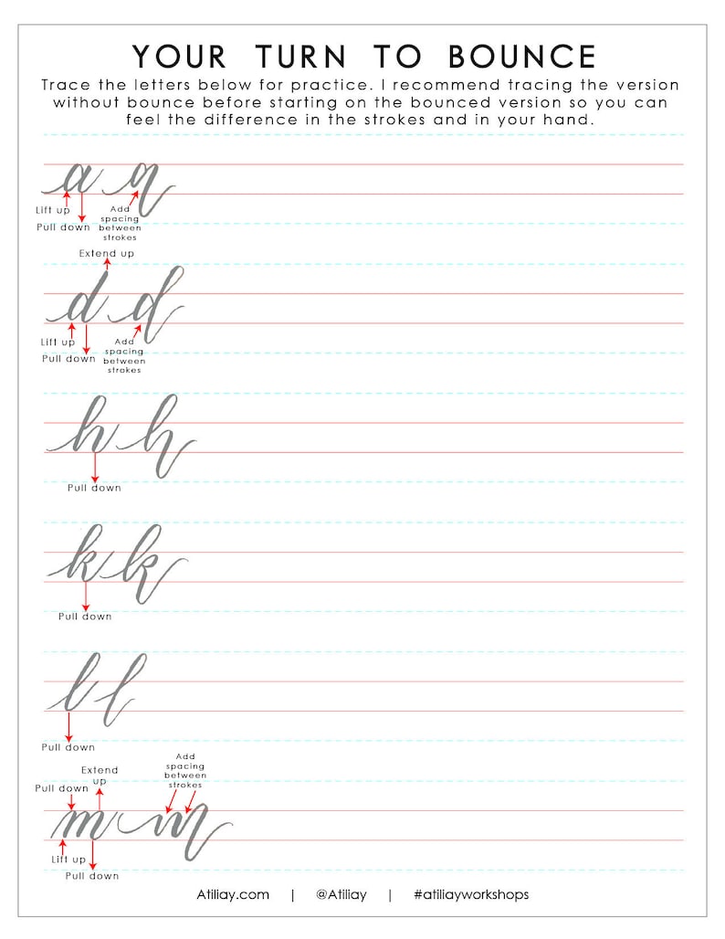 Bounce Lesson and Workbook Bounce Calligraphy Worksheet | Etsy