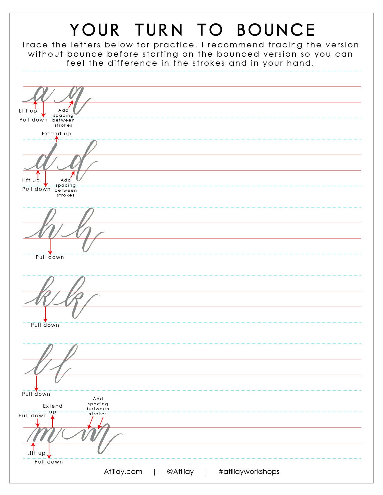 Bounce Lesson and Workbook Bounce Calligraphy Worksheet | Etsy