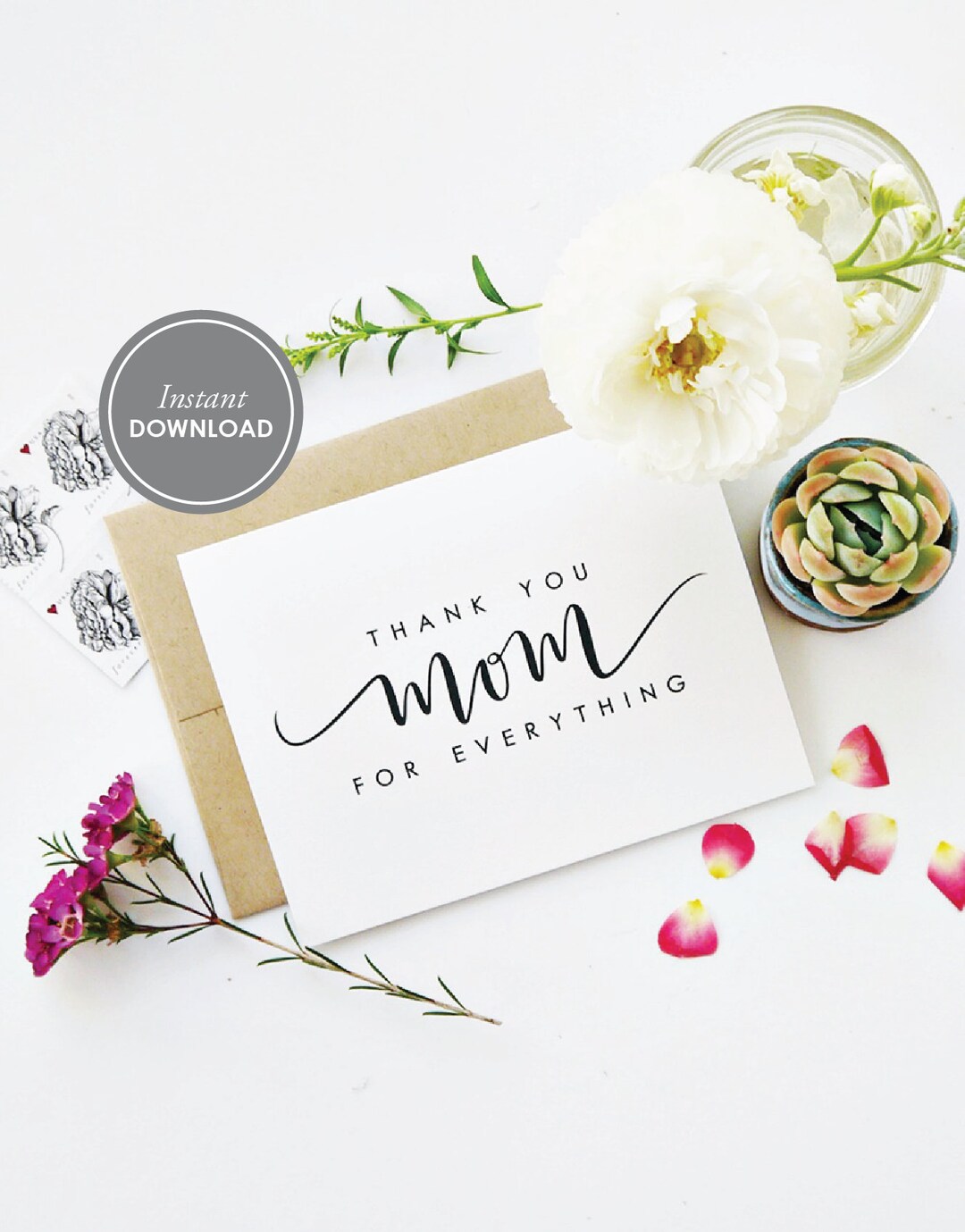 Thank You Mom for Everything Card, INSTANT DOWNLOAD PDF, Mother's Day ...