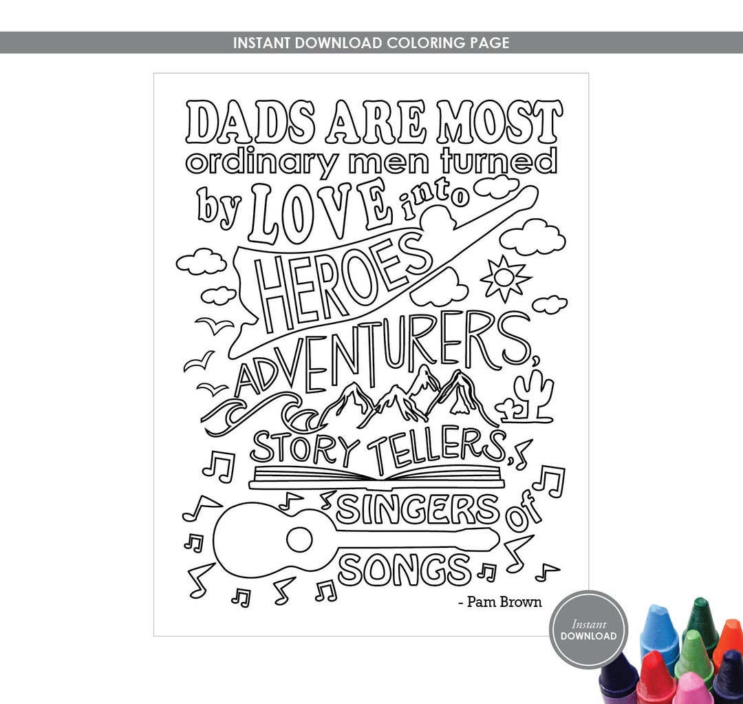 Dads Are Heroes Coloring Page PDF, INSTANT DOWNLOAD, for Father's Day ...