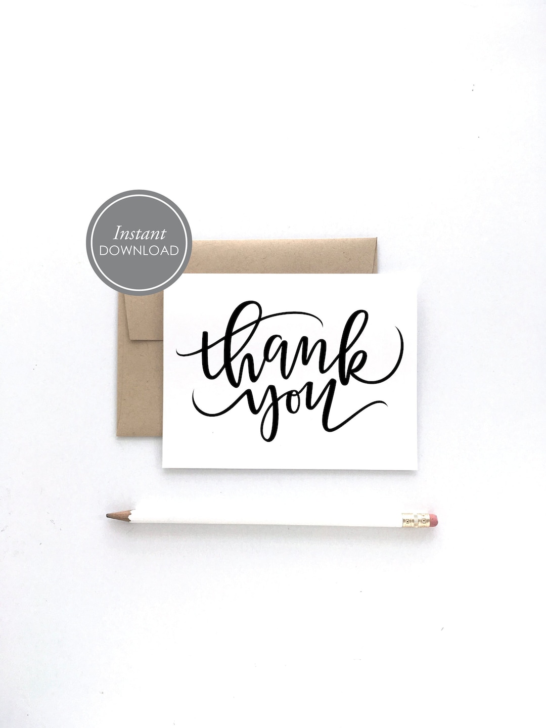 Thank You Printable Card, Instant Download PDF, Calligraphy Thank You ...