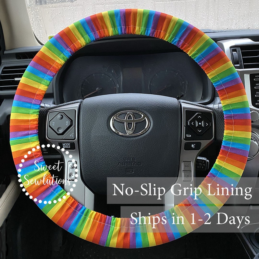 Rainbow Stripe Steering Wheel Cover, Rainbow Fabric Steering Wheel ...