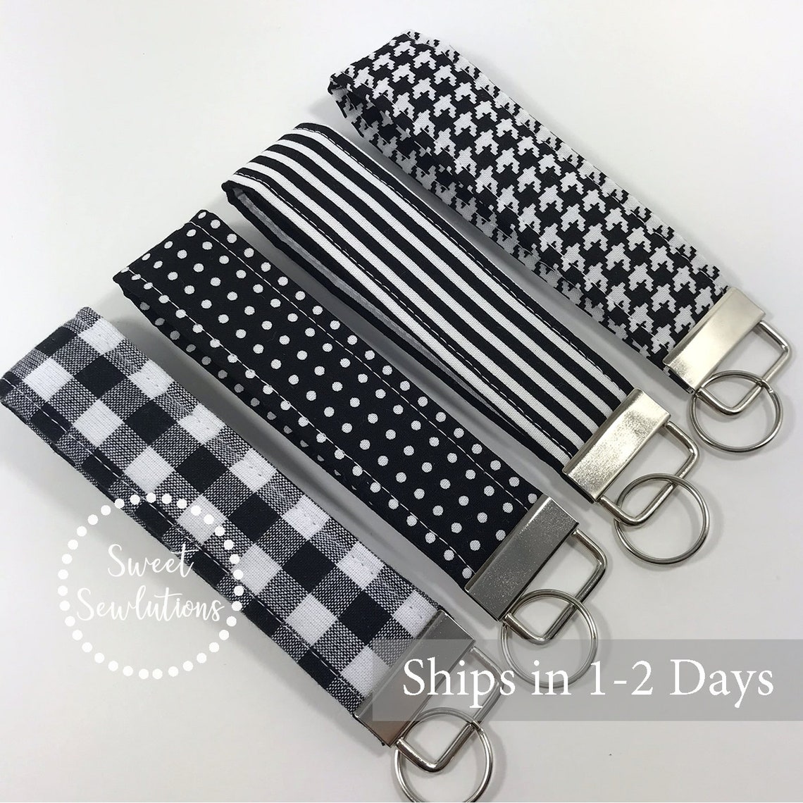 Black and White Prints Fabric Key Fob Fabric Keychain | Etsy