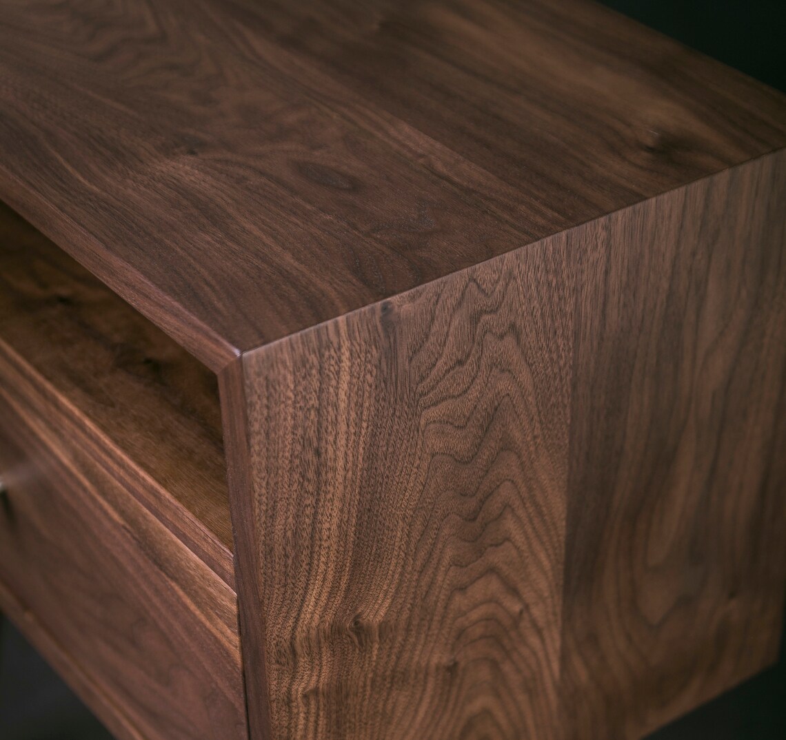 Solid Walnut Wood Mid-century Nightstand With Open Shelf and Drawer ...