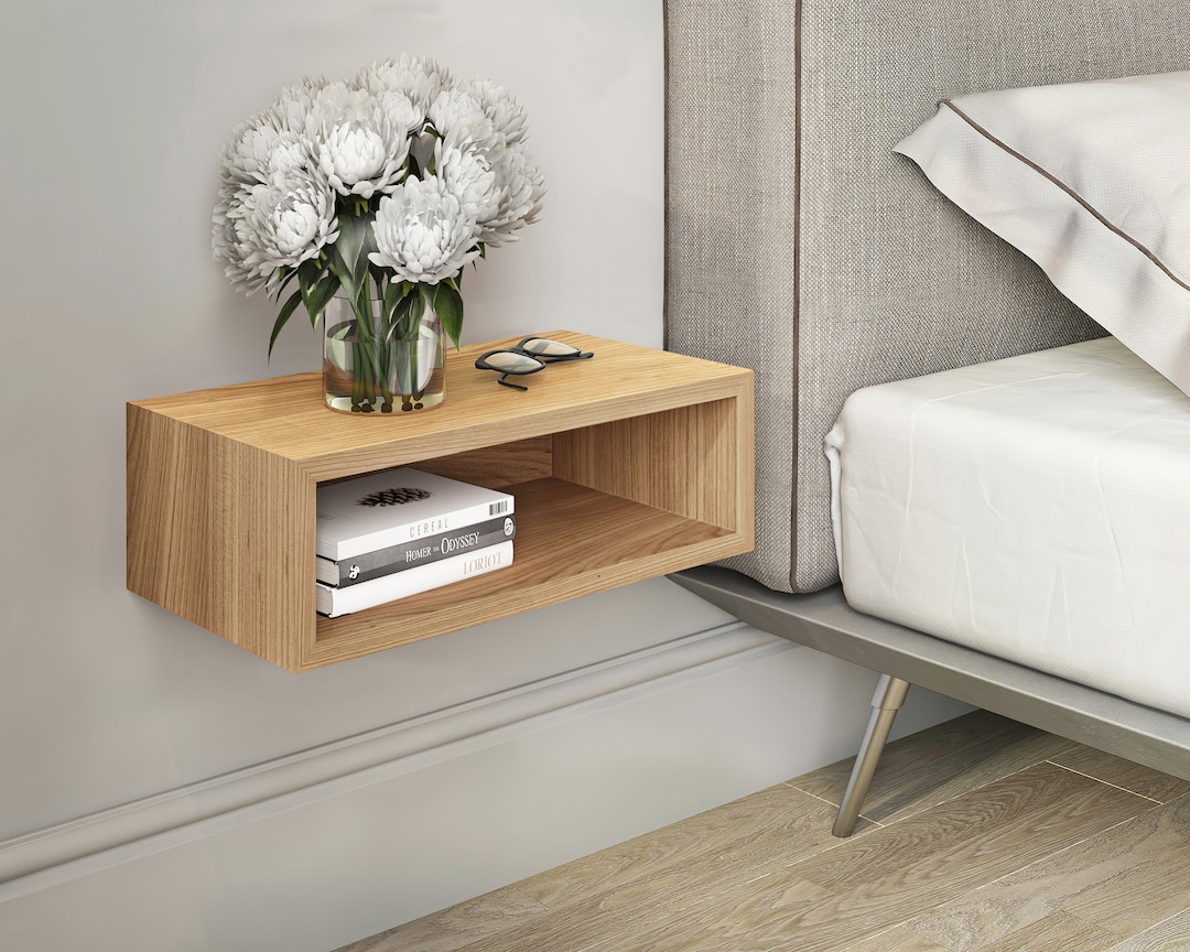 Solid Cherry Wood Floating Nightstand, Mid-century Bedside Table - Etsy