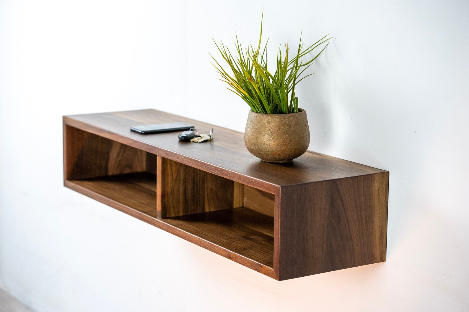 Entryway Floating Console / Solid Wood Floating Media Organizer / Media ...