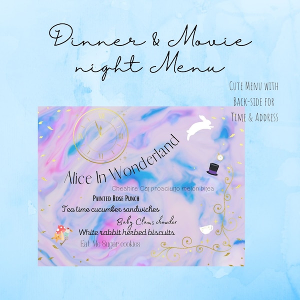 Alice in Wonderland Menu - Etsy