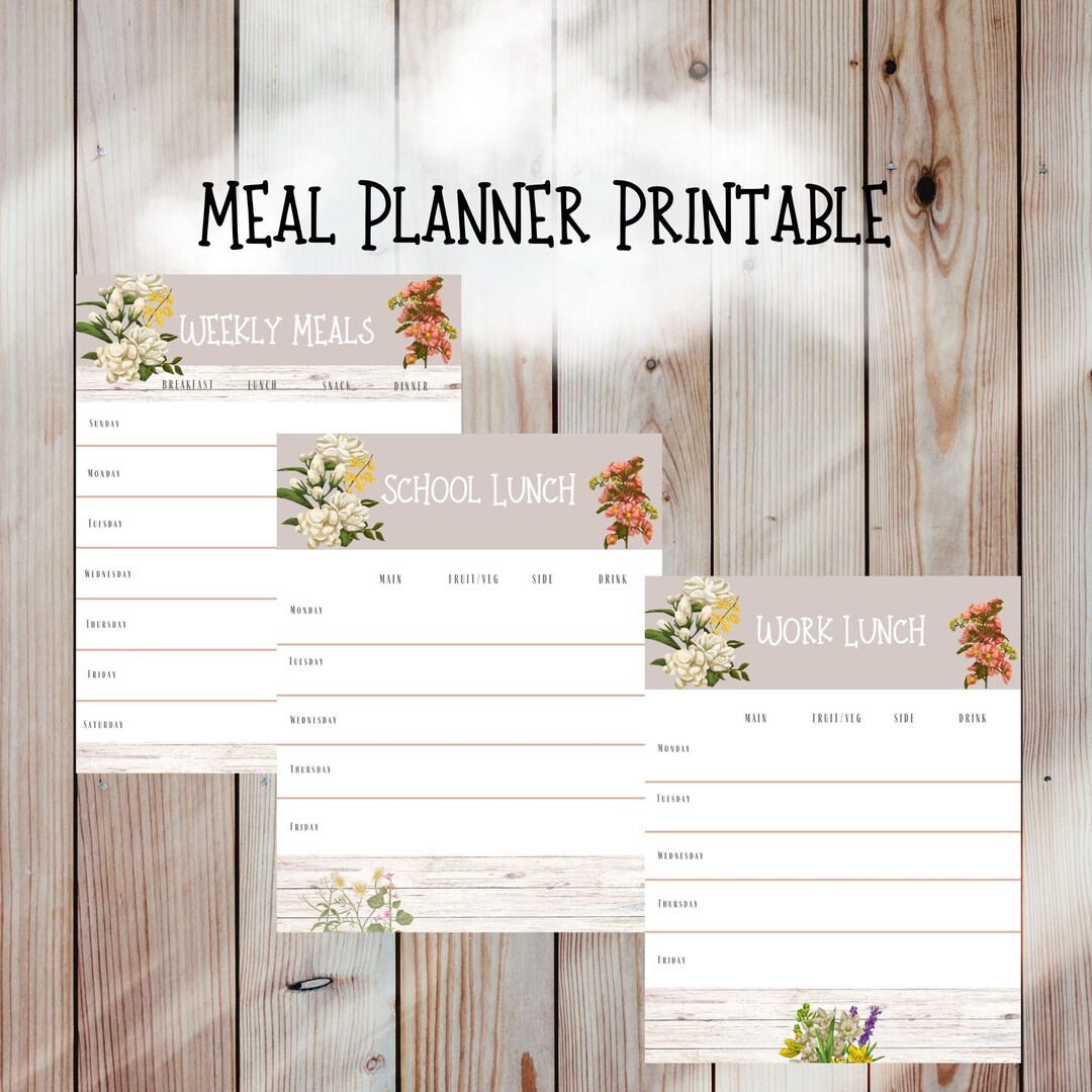 Farmhouse Meal Planner Printables-weekly Family Meals, School Lunch ...