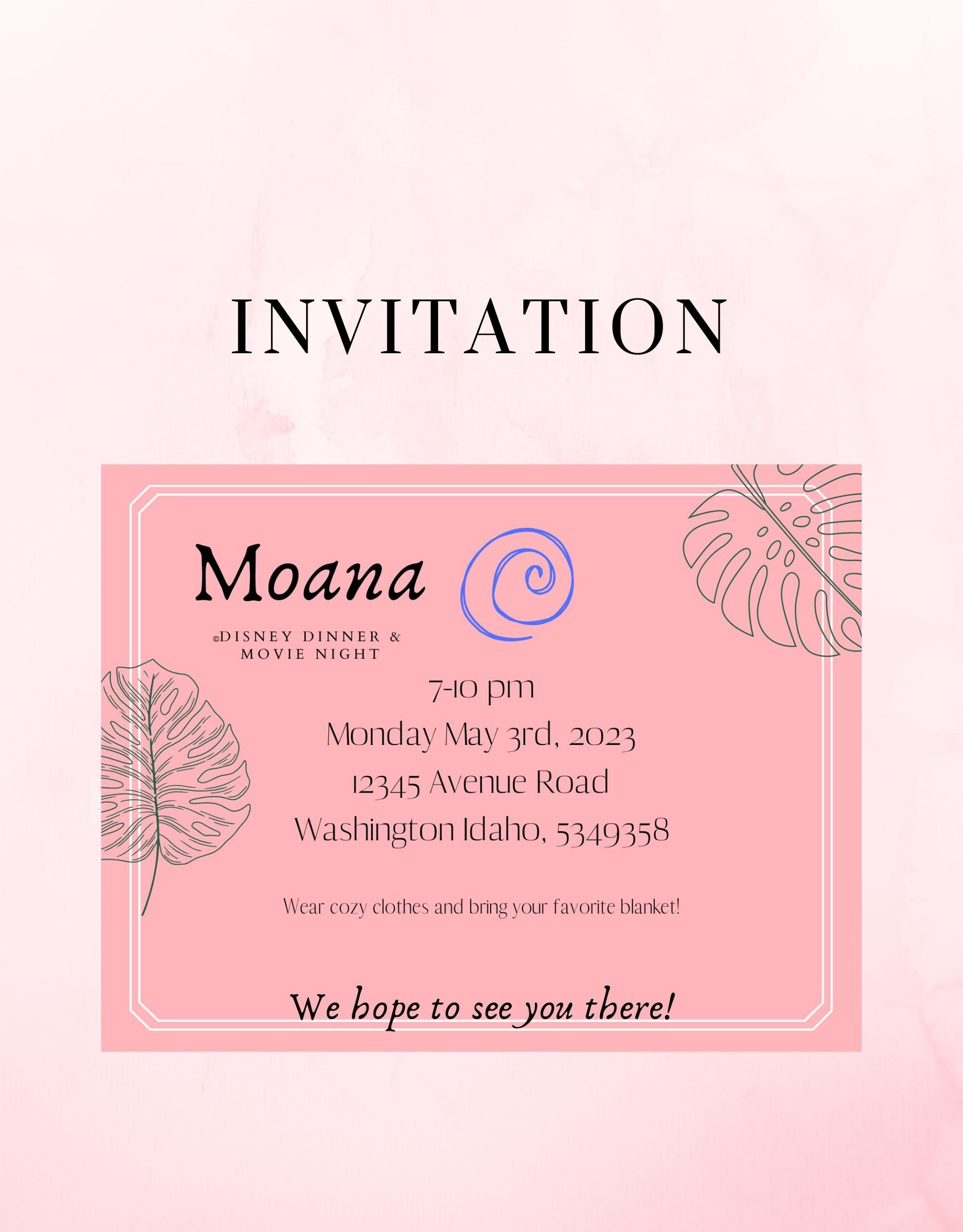 Moana Movie Dinner Night Menu + Invitation - Etsy