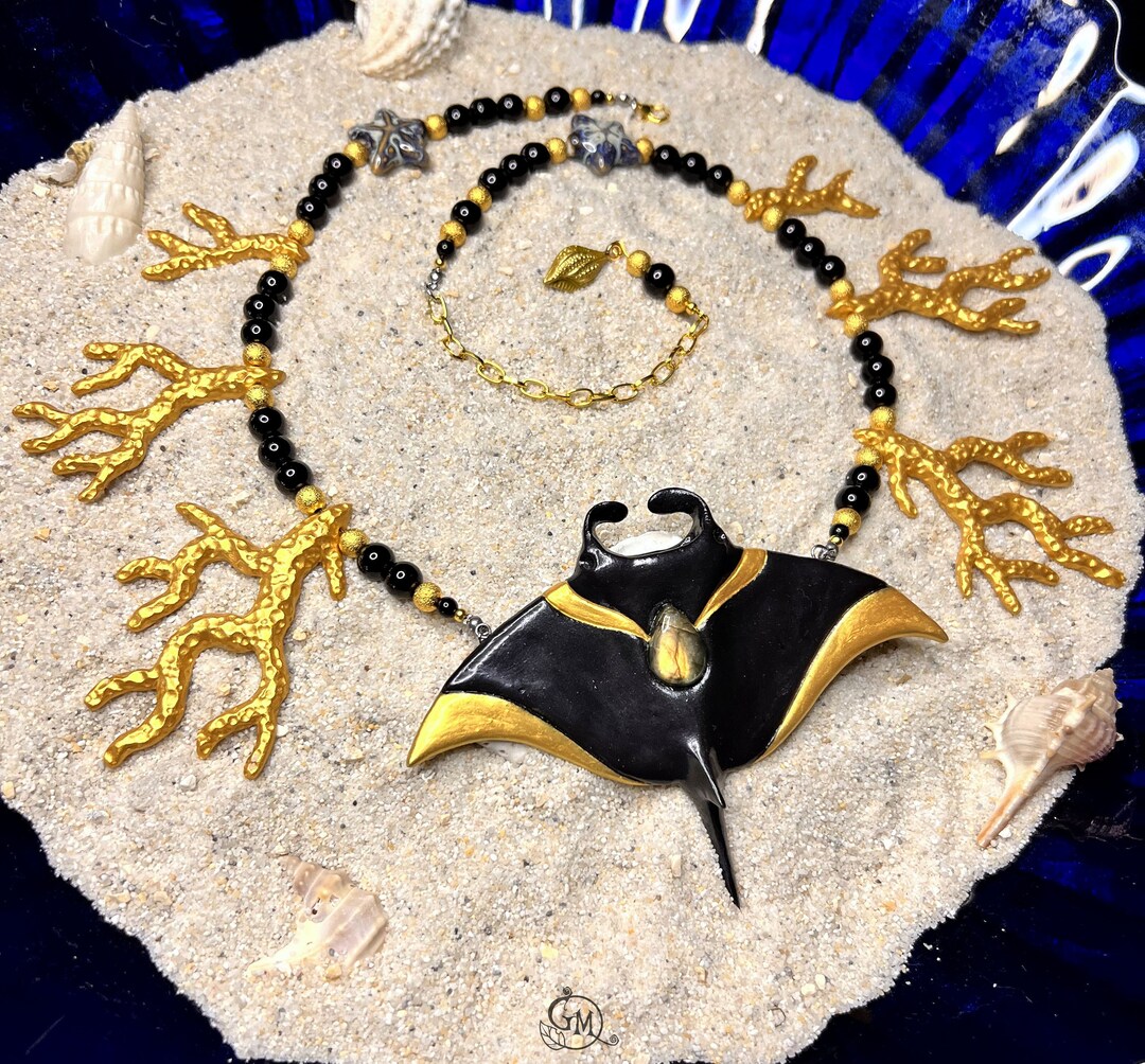 Royal Manta - Merfolk Necklace With a Handsculpted Manta Ray & Golden ...