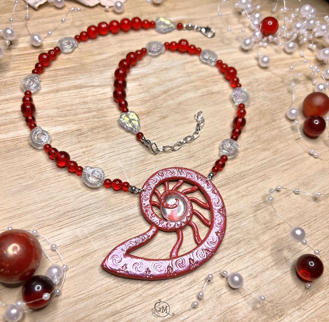 Nautilus of the Ruby Reef - Handmade Merfolk Necklace - Mermaid Jewelry ...
