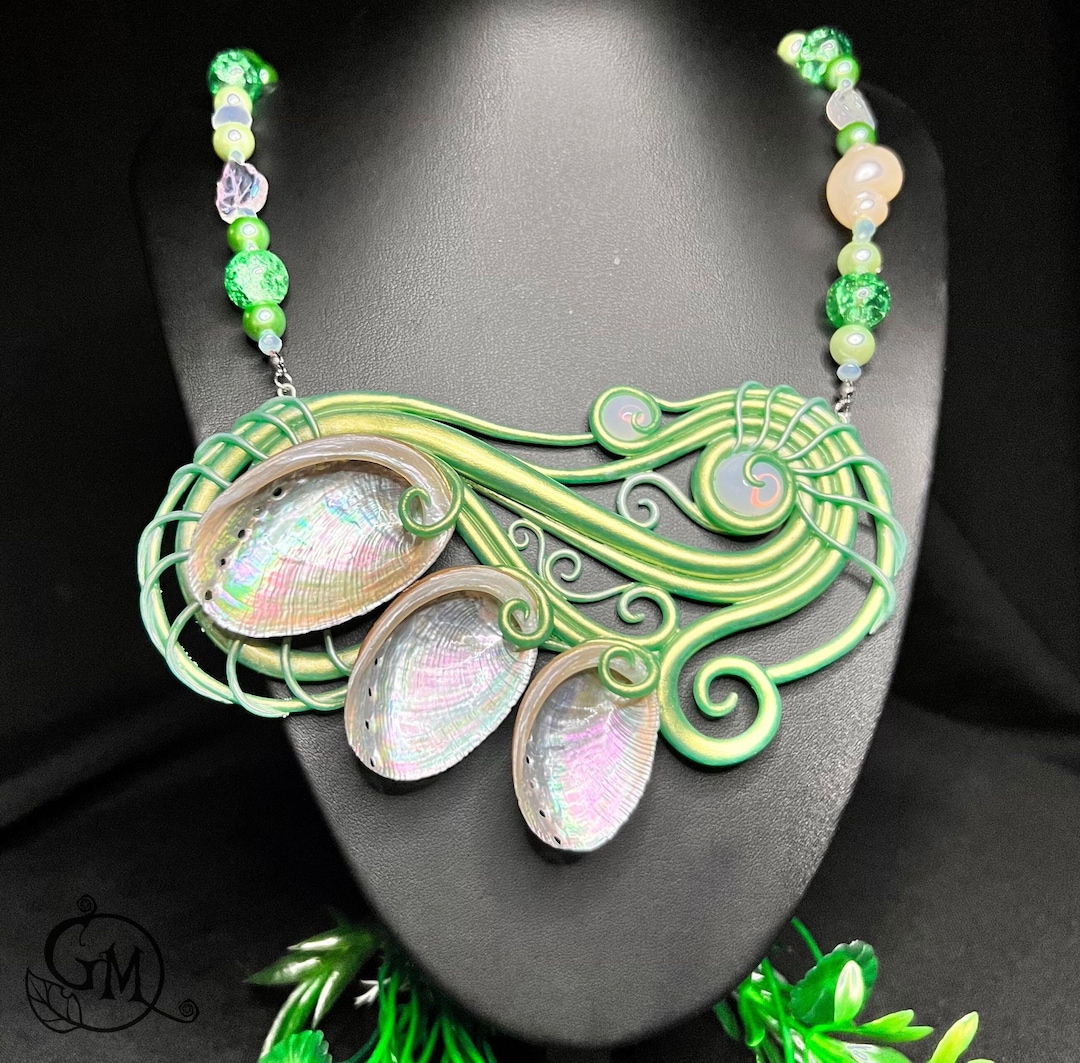 Siren of the Jade Lagoon - Unique Merfolk Necklace With Real Abalone ...