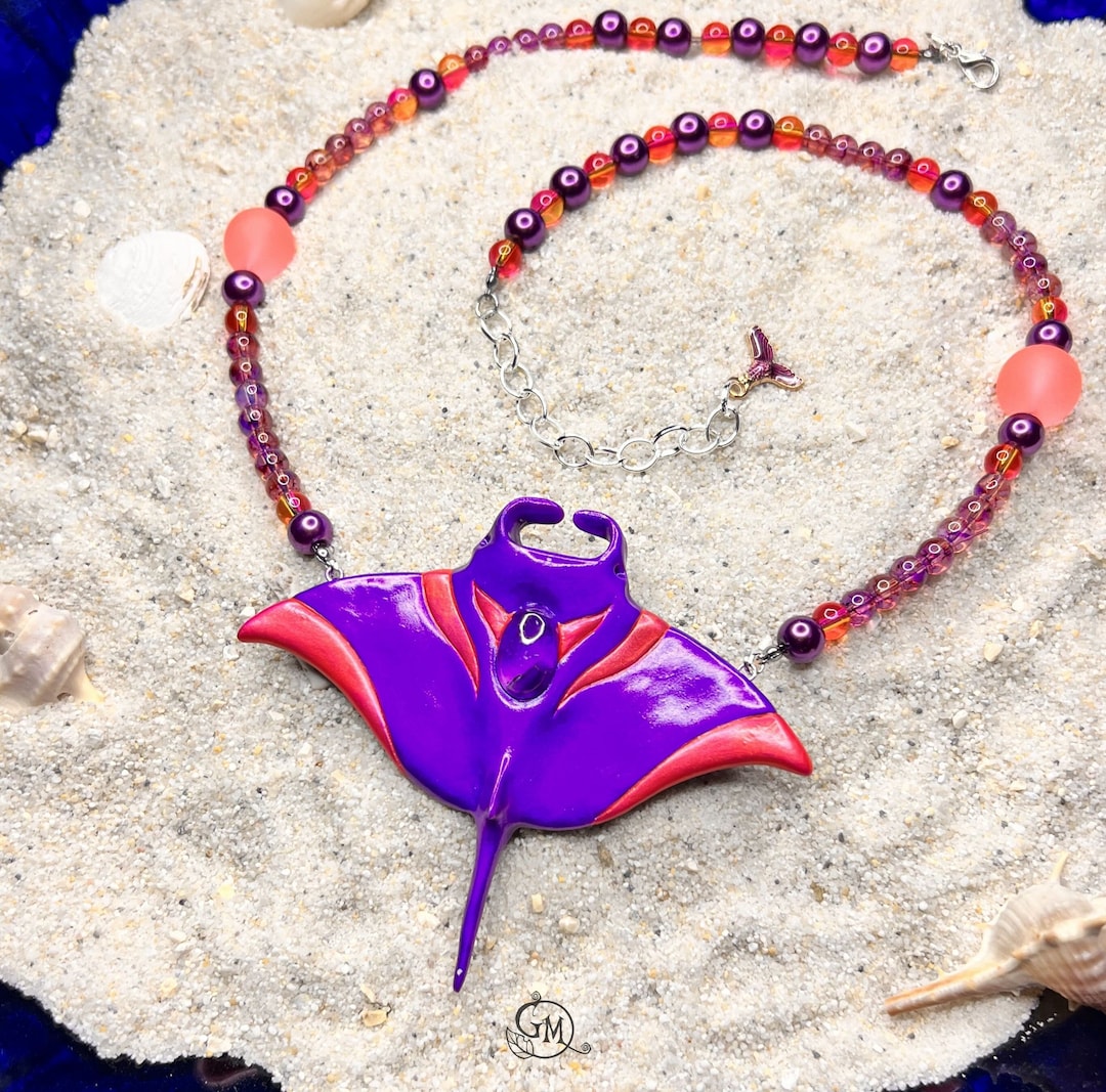 Amethyst Glow Manta Merfolk Necklace With Gorgeous Handsculpted Manta ...