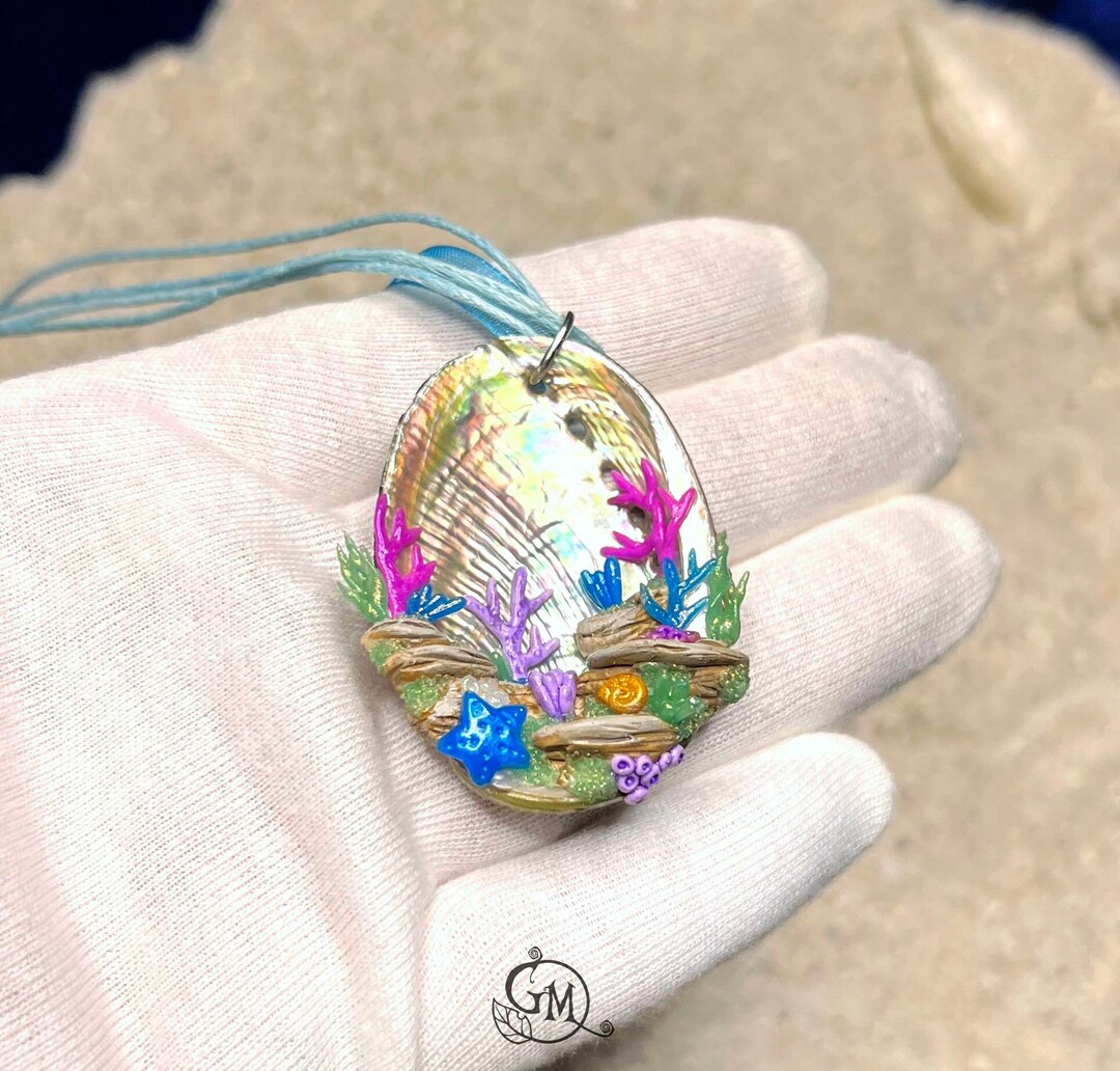 Abalone Reef Amulet - Merfolk Necklace With Miniature Coral Reef - OOAK ...
