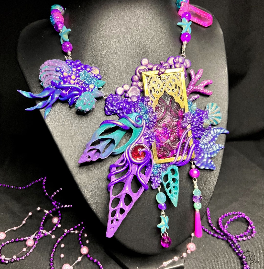 Mythic Reef Amulet Merfolk Statement Necklace With Seashell Slices and ...
