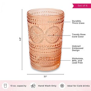 Drinkware Gift Set of 6 (13 Oz) Vintage Inspired Hobnail Beaded Floral ...