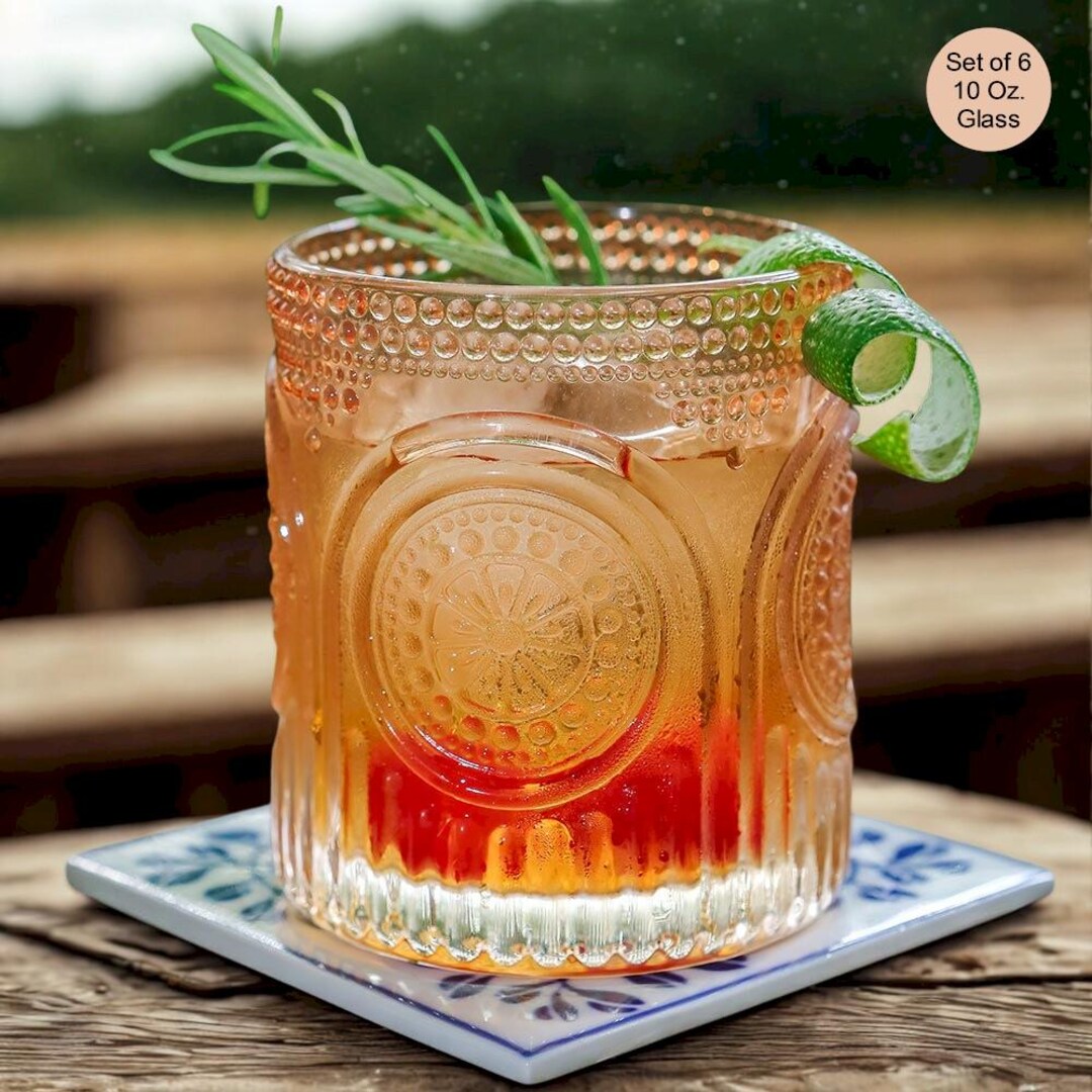 Rose Gold Retro Arch Drink Glass (set of 6): Ribbed Cocktail Glasses ...