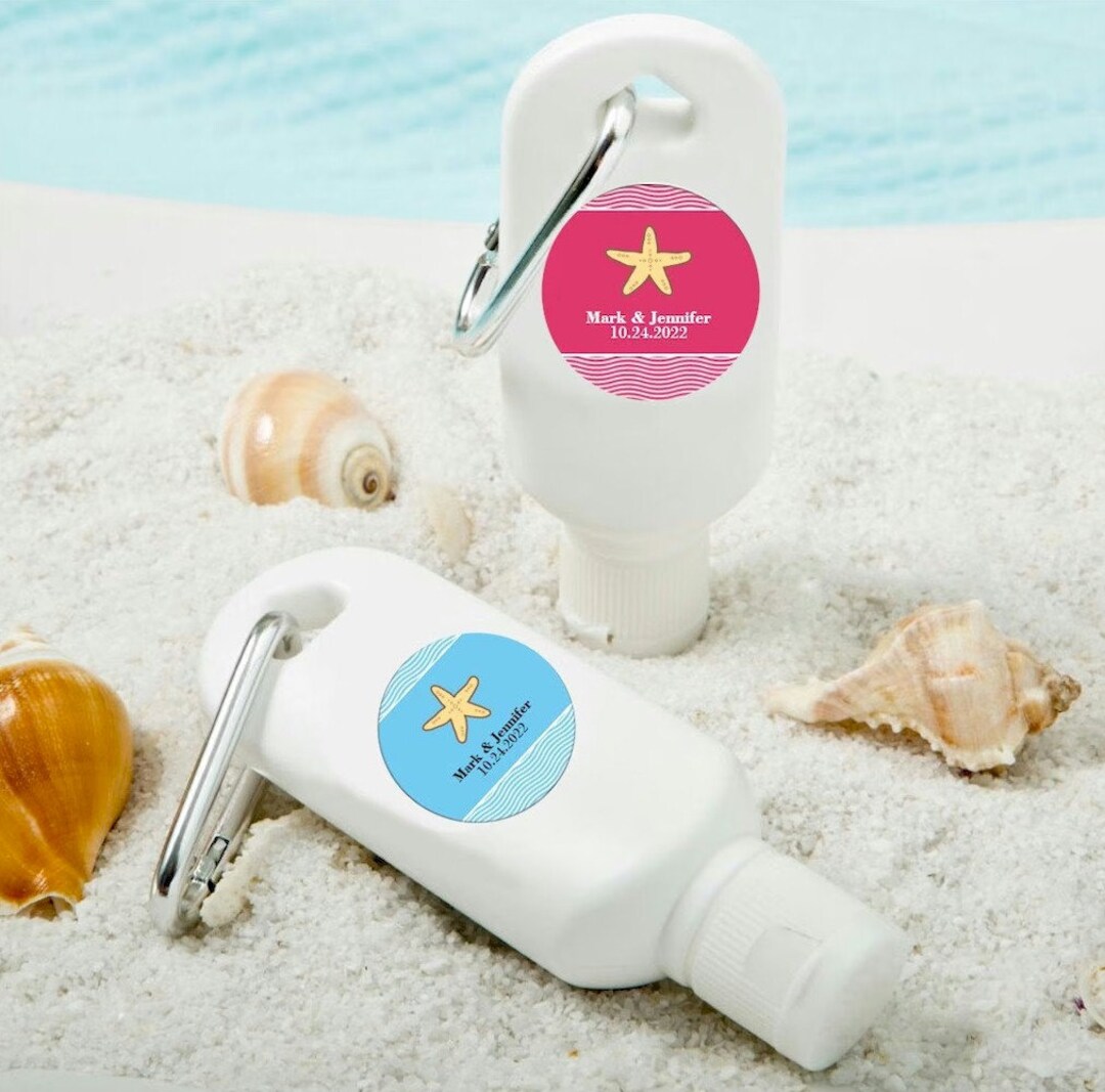 18 Sunscreen Beach Party Favors, Personalized Starfish Stickers ...
