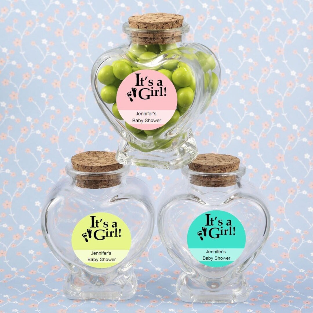 12 Heart Glass Jars Baby Shower Favors, Personalized It's A Girl ...