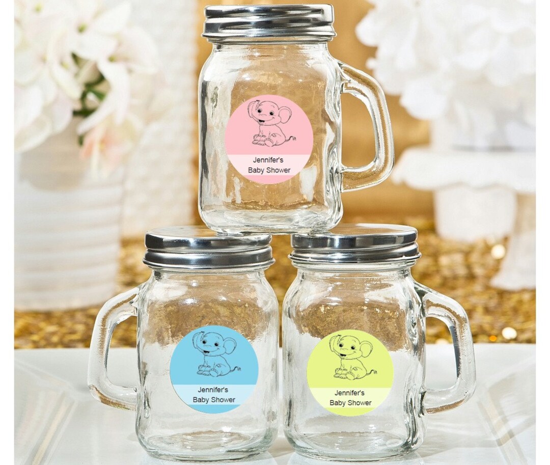 12 Mini Mason Jars Baby Shower Favors, Personalized Baby Elephant ...