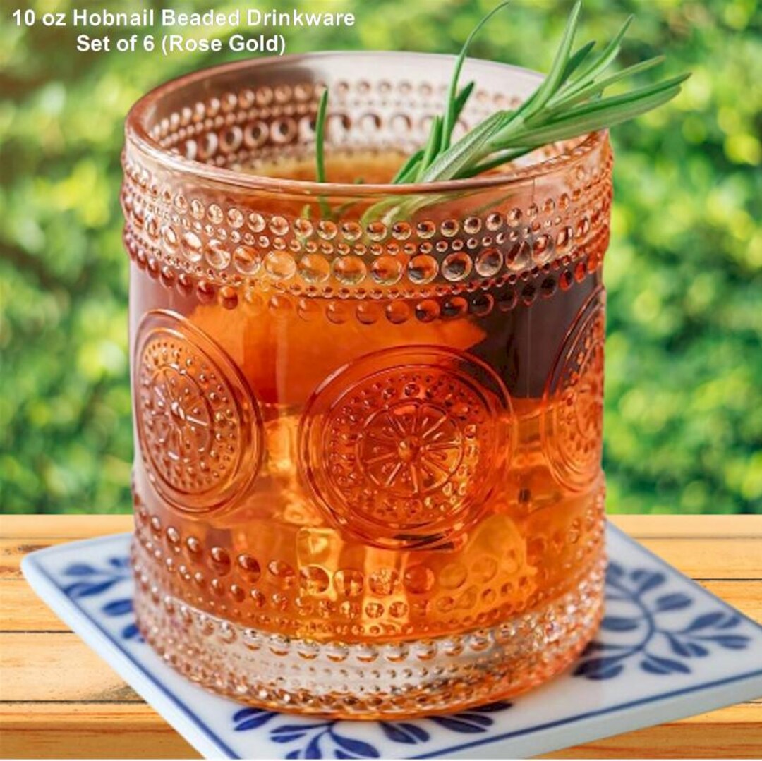 10 Oz Hobnail Beaded Floral Vintage Style Drinkware Set of 6 (rose Gold ...