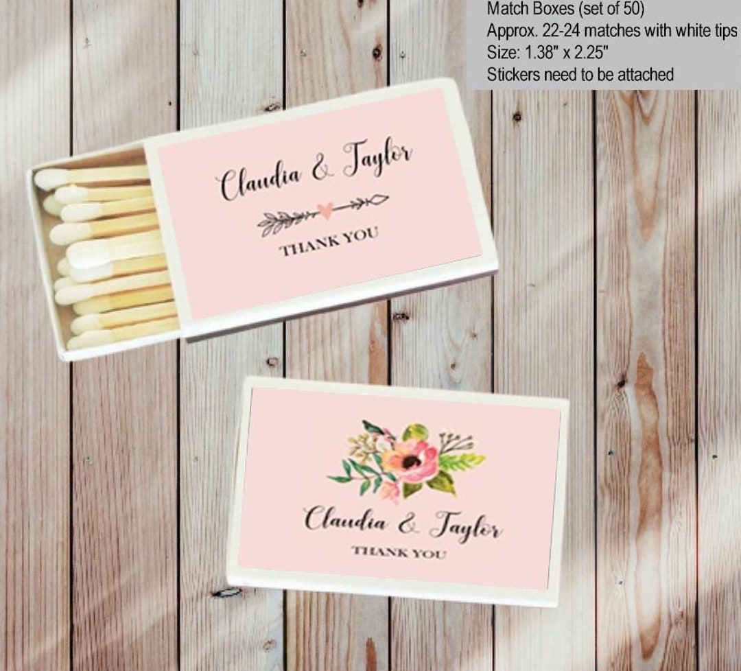 Personalize Wedding Matchboxes Set of 50, Blush Floral Stickers, Cigar ...