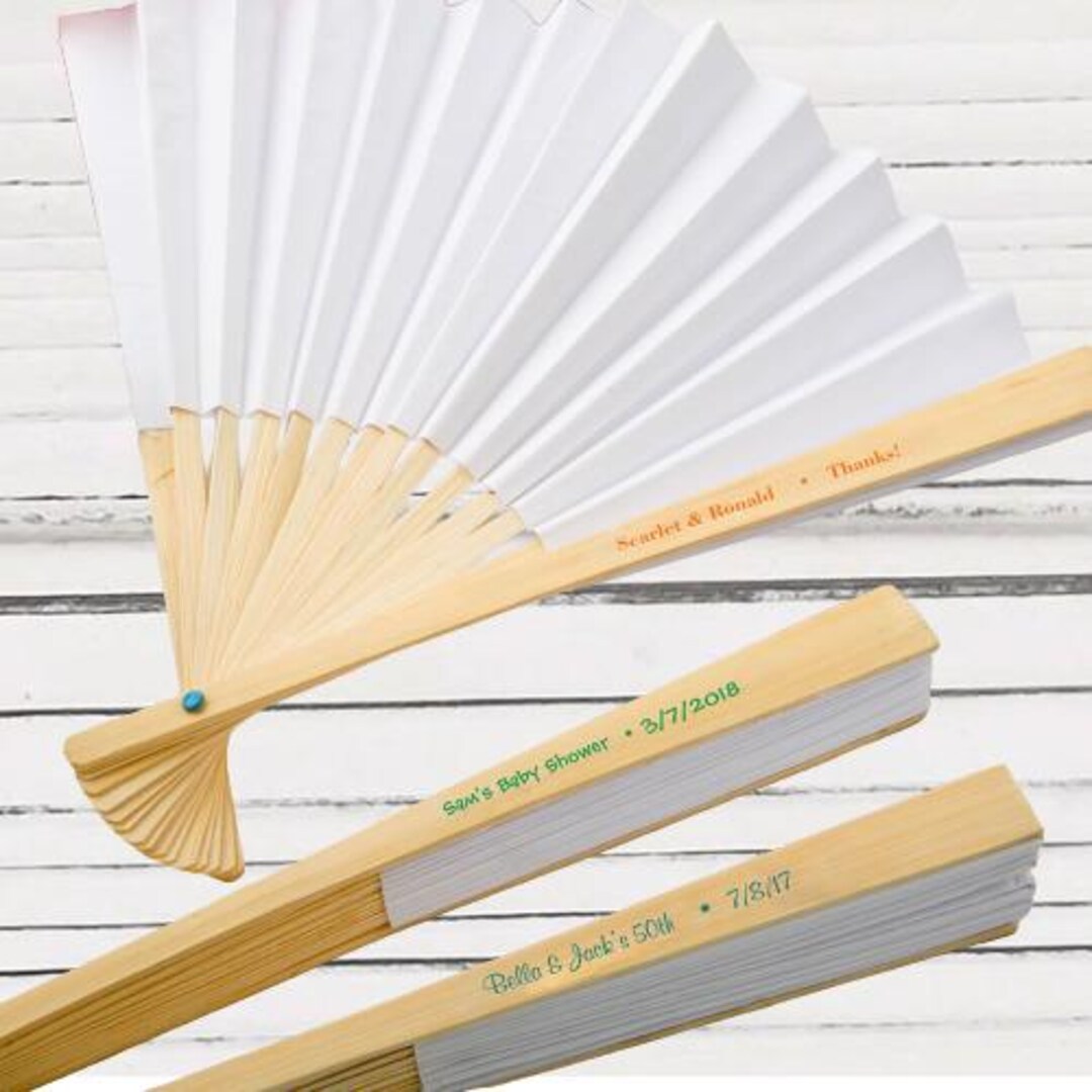 24 Personalized White Paper Fan Favors, Hand Fan, Folding Fan Wedding ...