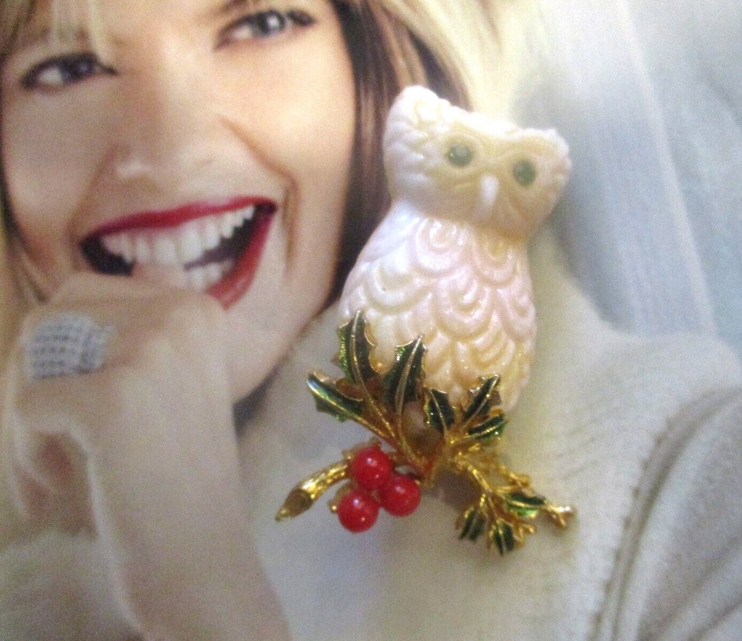 Old Blue Eyes MYLU Owl Pin Snowy White Christmas Owl Brooch "i'm Just ...