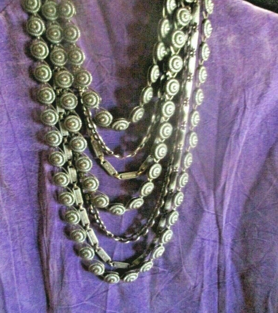 HoLY GrAIL NaPIER 7 Strand Chain Necklace Drape Bib R… - Gem