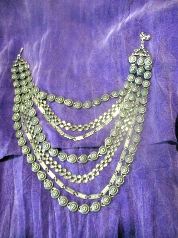 HoLY GrAIL NaPIER 7 Strand Chain Necklace Drape Bib R… - Gem