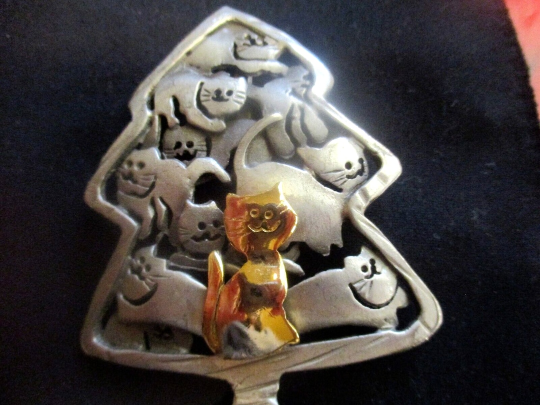 MEOW 3.25 ULTRACRAFT Cats Christmas Tree Brooch Minty Kitty Litter Cat ...