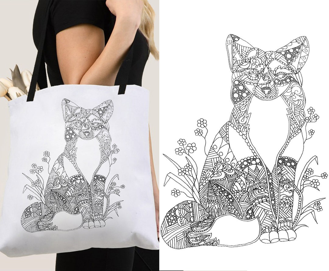 Fox Tote Bag Coloring Tote Bag to Color or Leave as is - Etsy