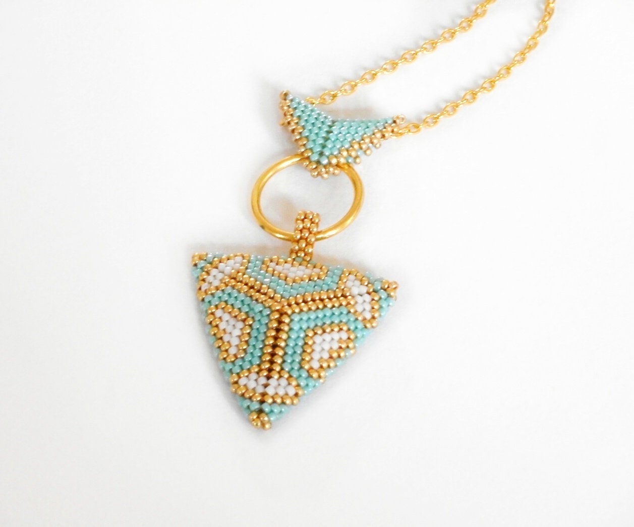 Long Gold Triangle Necklace, Long Boho, Triangle Pendant, Geometric ...