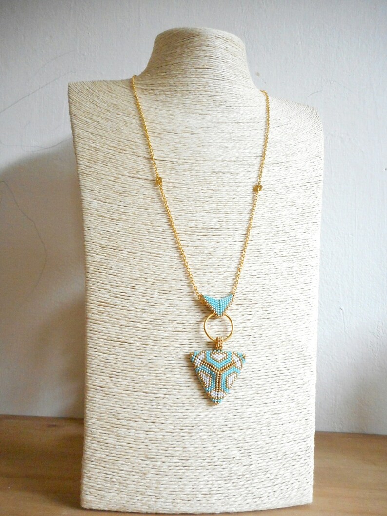 Long Gold Triangle Necklace, Long Boho, Triangle Pendant, Geometric ...