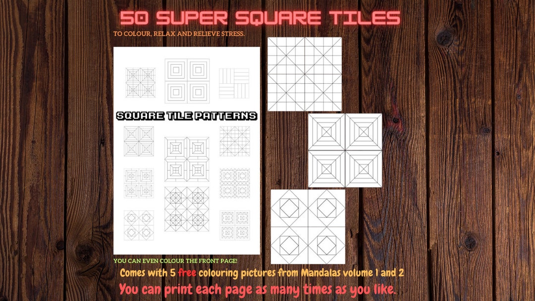 50 Square Colouring Tiles for Adults and Children: for Relaxation ...