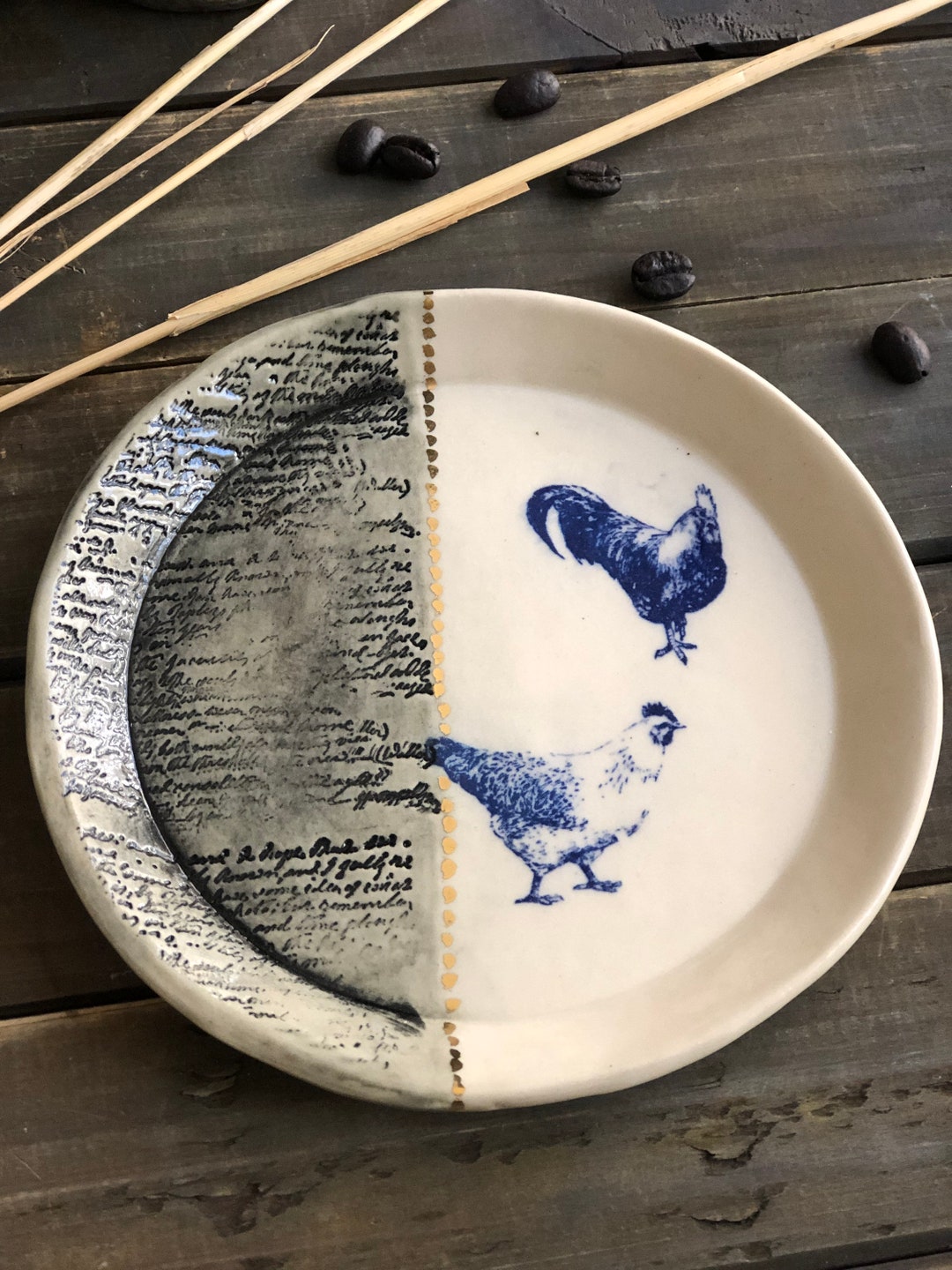 Handmade Ceramic Farmhouse Plate, Rustic Side Plate, Hen & Rooster ...