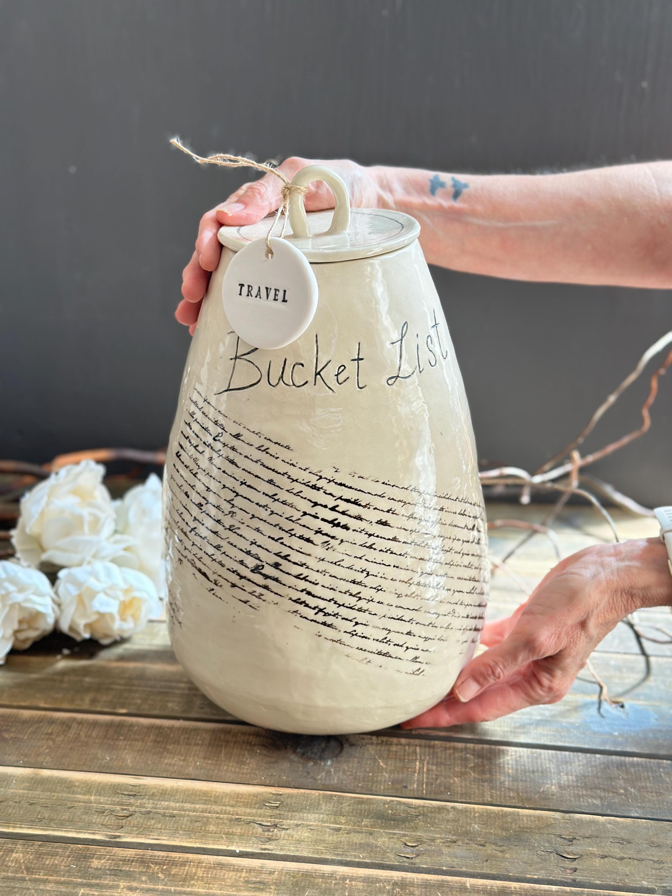 Handmade Ceramic Vision Bowl — Personalized Bucket List Jar With Lid ...