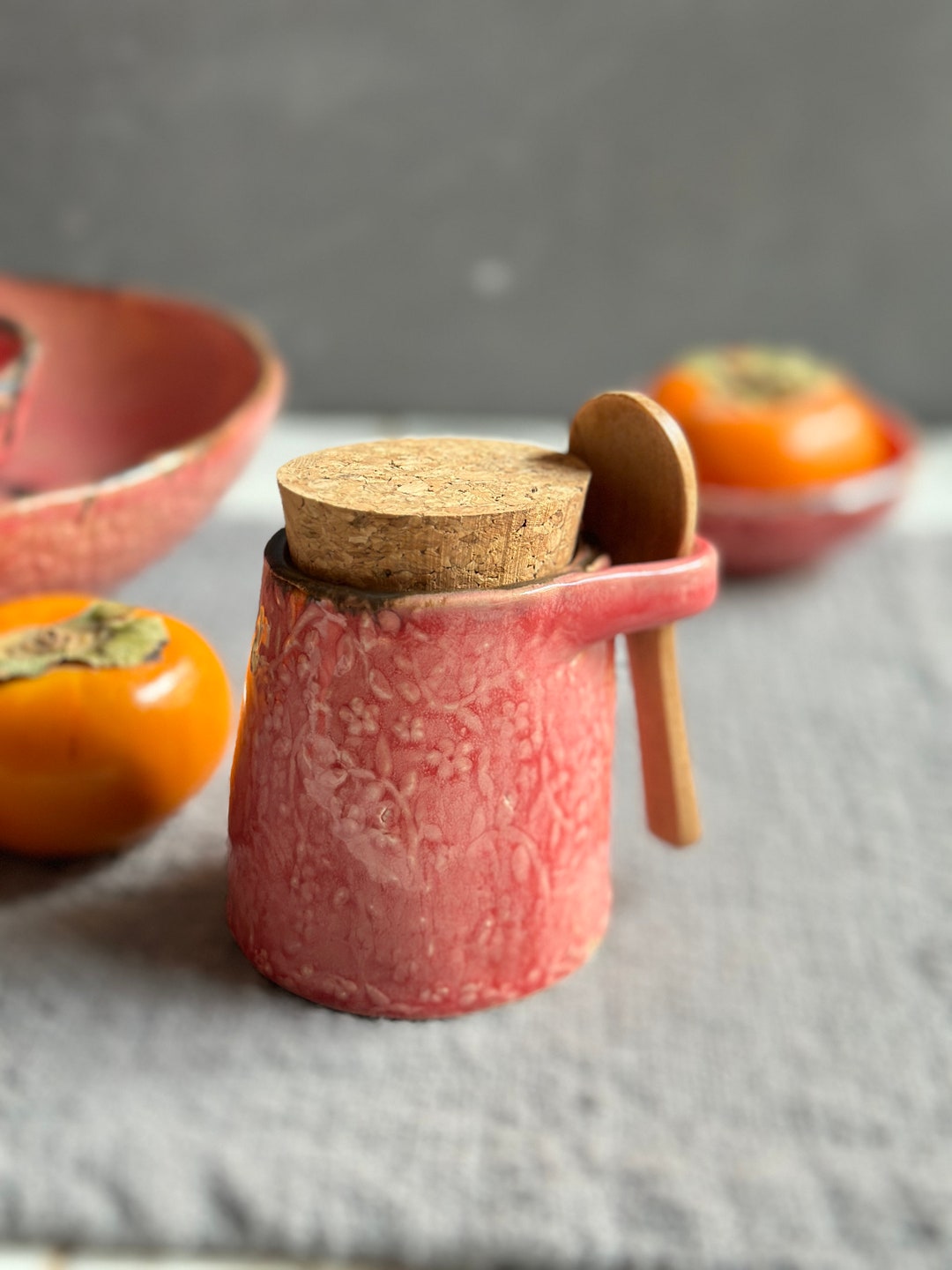 Fuchsia Sugar Cellar With Wooden Spoon and Cork Top. Fuchsia - Etsy