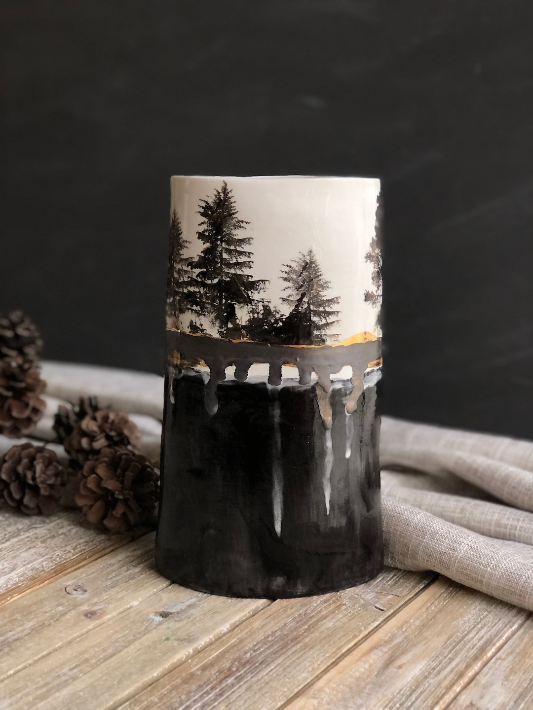 Handmade Ceramic HOPE Vase Winterscape Treeline Modern Minimalist Vase ...