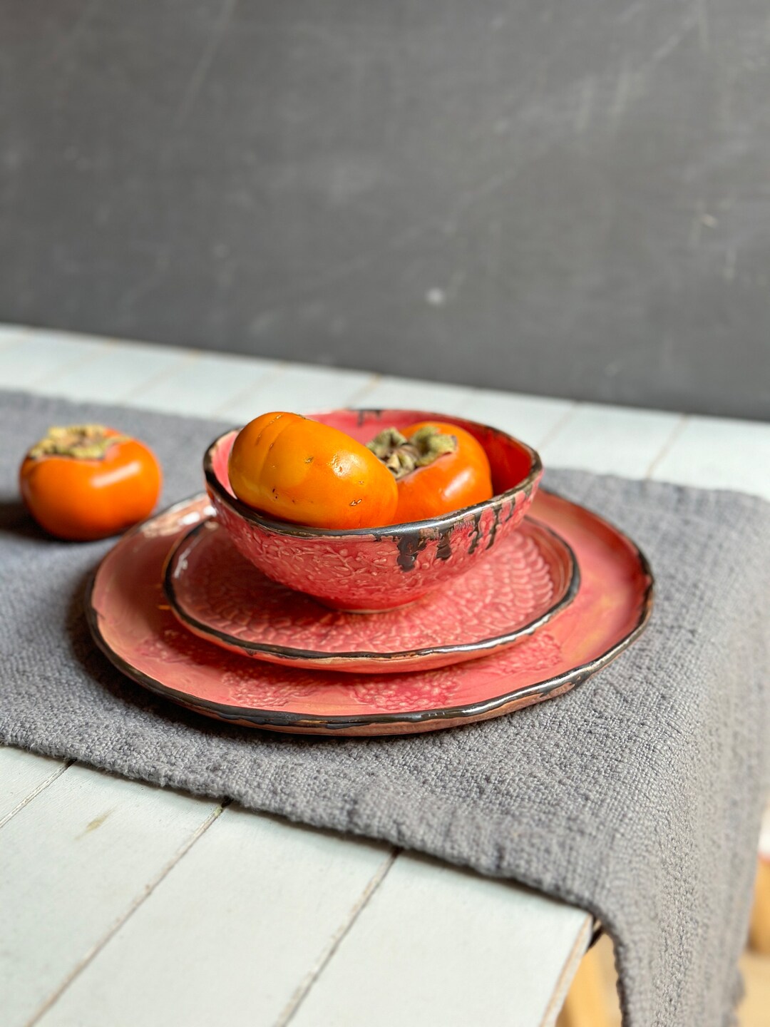 Pink Fuchsia Ceramic Bowl and Plate Set. Fuchsia Plate and - Etsy