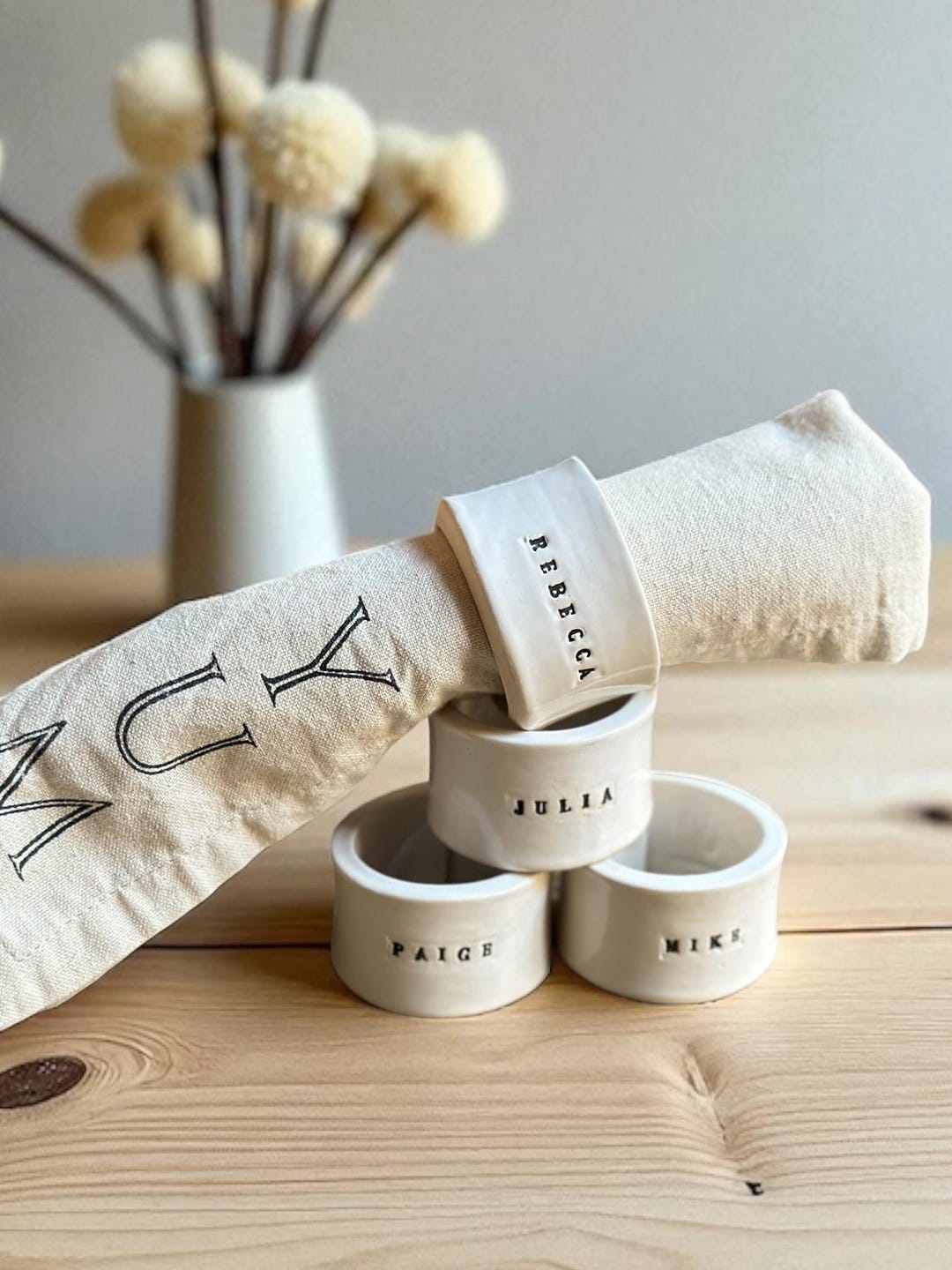 Personalized Napkin Rings Handmade Ceramic Engraved Napkin Ring Family ...