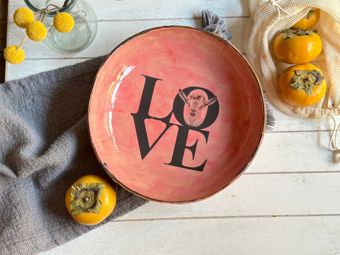 Pink Ceramic Serving Bowl LOVE Goat Serving Bowl Farmhouse - Etsy
