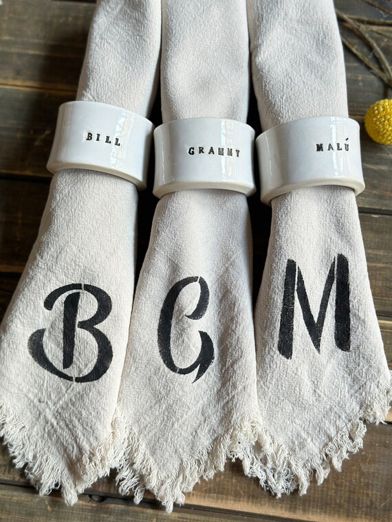 Set of personalized Napkin Rings handmade engraved ceramic napkin ring housewarming present ceramic gift for family event napkin rings Etsy