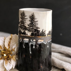 Handmade Ceramic HOPE Vase Winterscape Treeline Modern Minimalist Vase ...