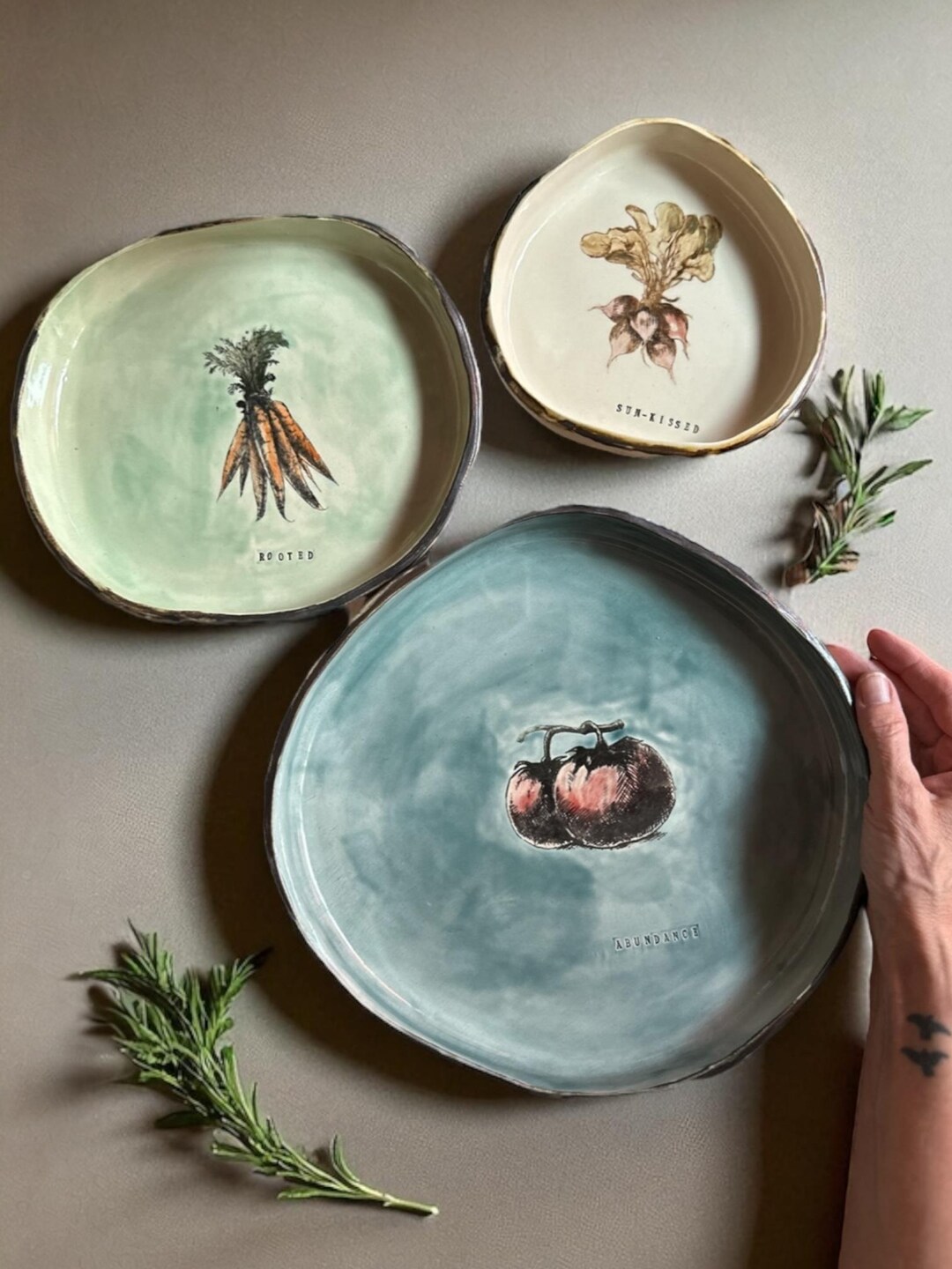Handmade Ceramic Vegetable Blate Set Mix and Match Plates and Bowls ...