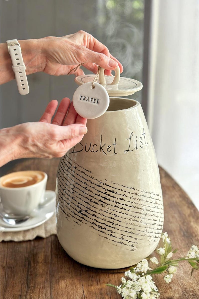 Handmade Ceramic Vision Bowl — Personalized Bucket List Jar With Lid ...