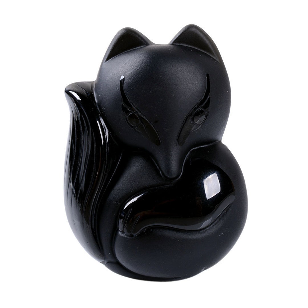 G2530 AAA Black Obsidian Frosted Polished Fox Pendant Focal Bead 50mm 2 ...